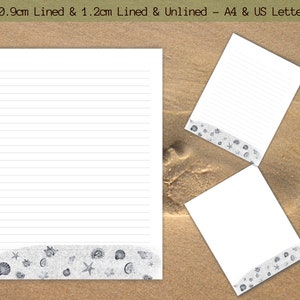Printable Stationery A4 and US Letter Size Beach With Shell Digital ...