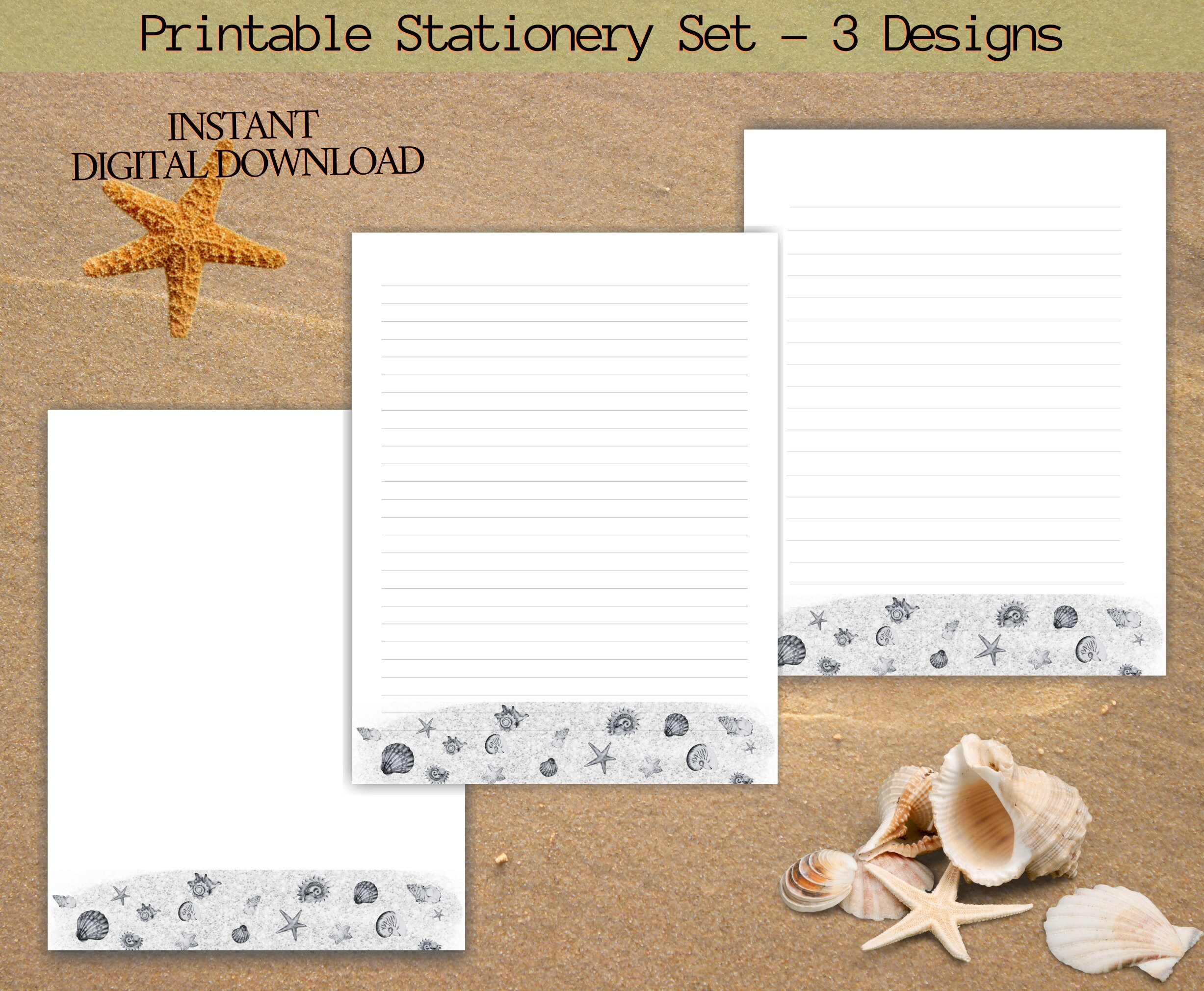Printable Stationery A4 and US Letter Size Beach With Shell - Etsy