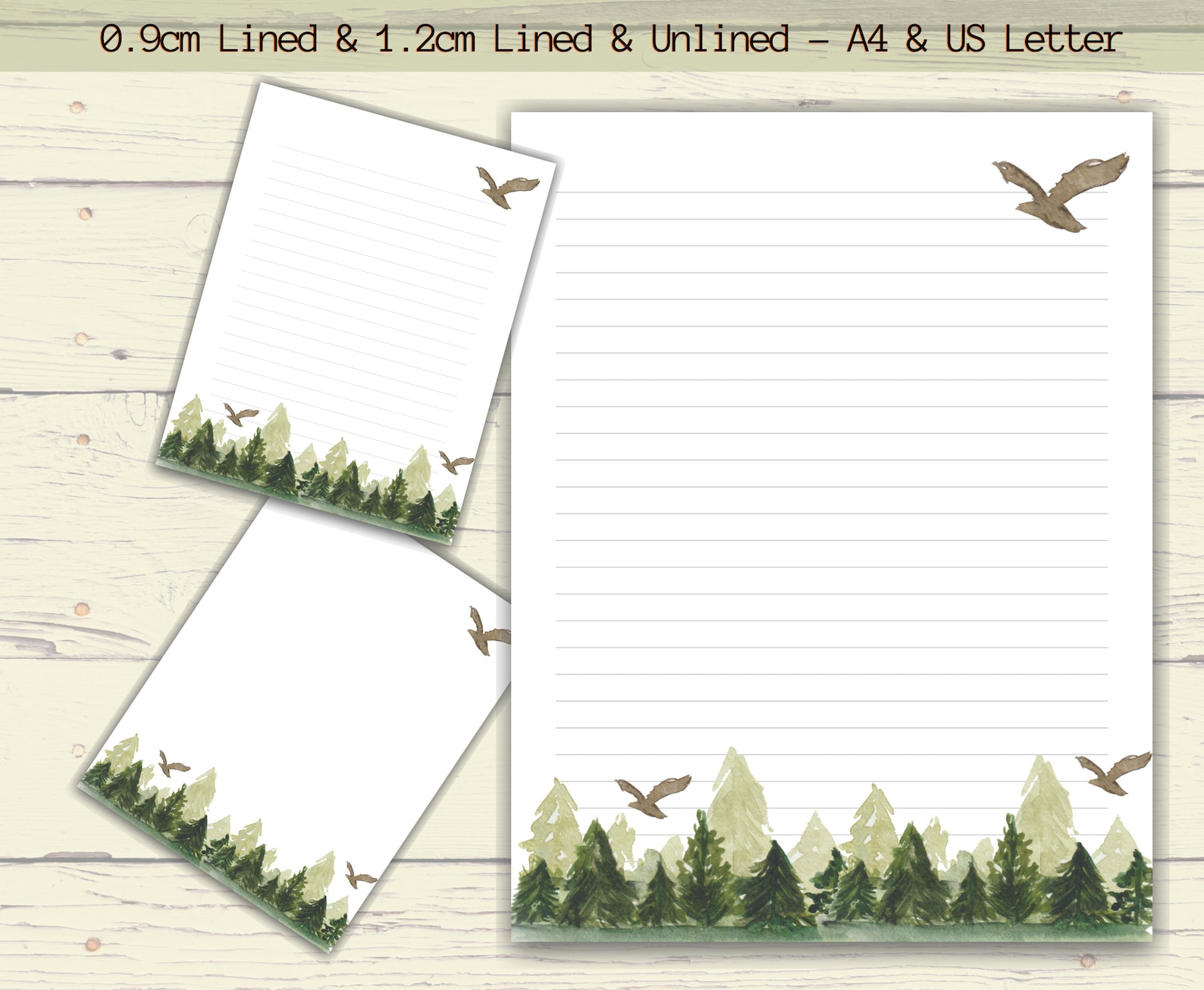 Printable Stationery A4 and US Letter Size Trees Eagle Digital ...