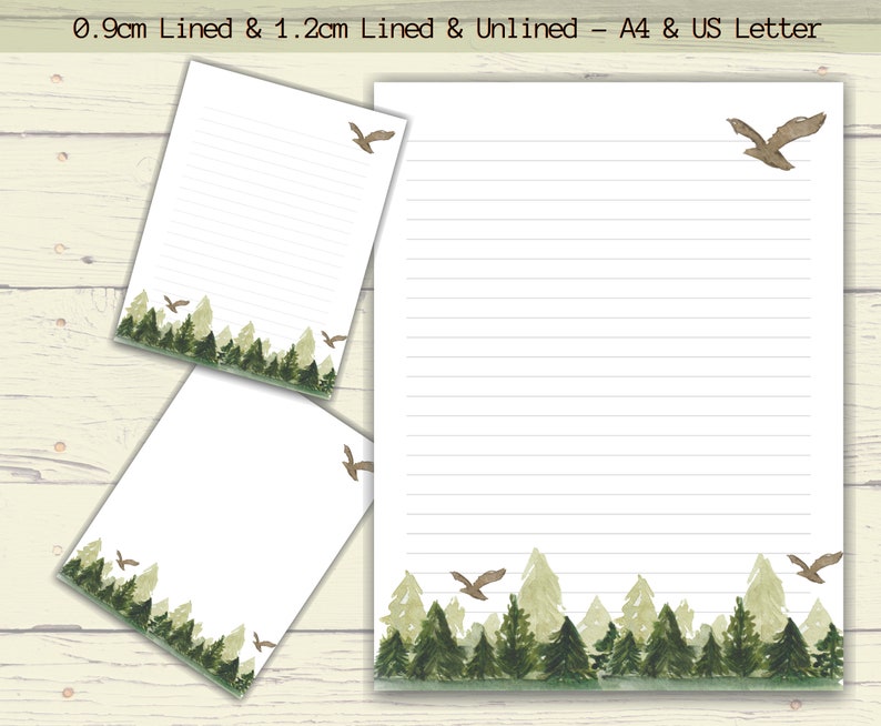 Printable Stationery A4 and US Letter Size Trees Eagle Digital ...