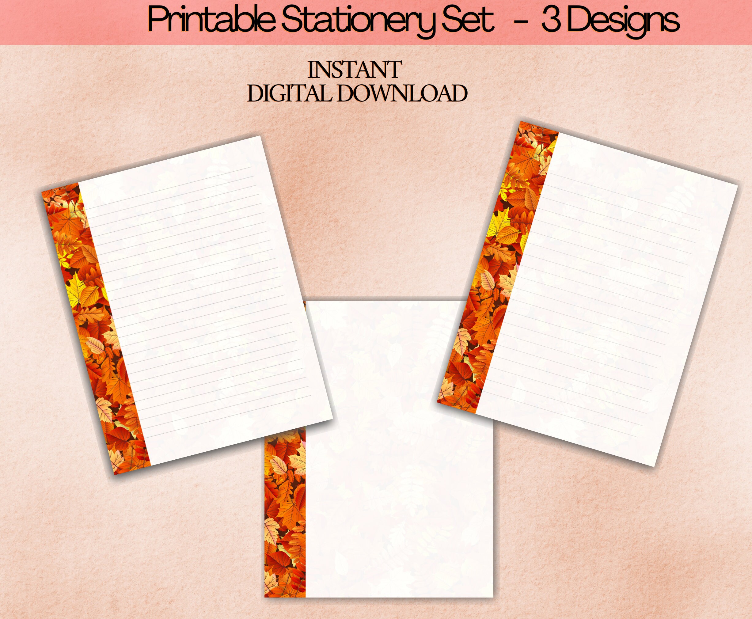 Printable Stationery A4 and US Letter Size Autumn Leaves Digital ...