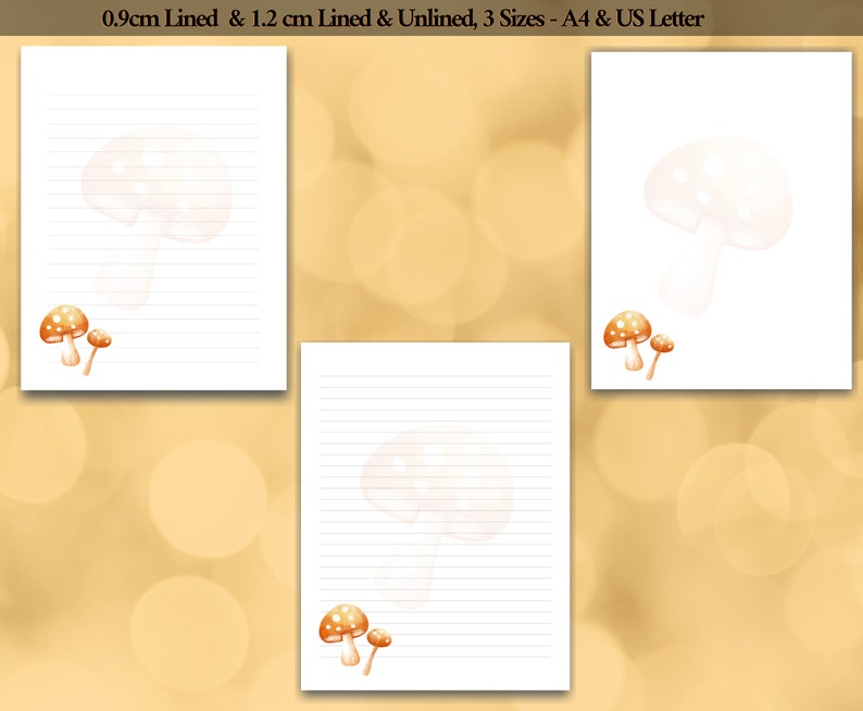 Printable Stationery A4 and US Letter Size Yellow Mushroom Digital ...