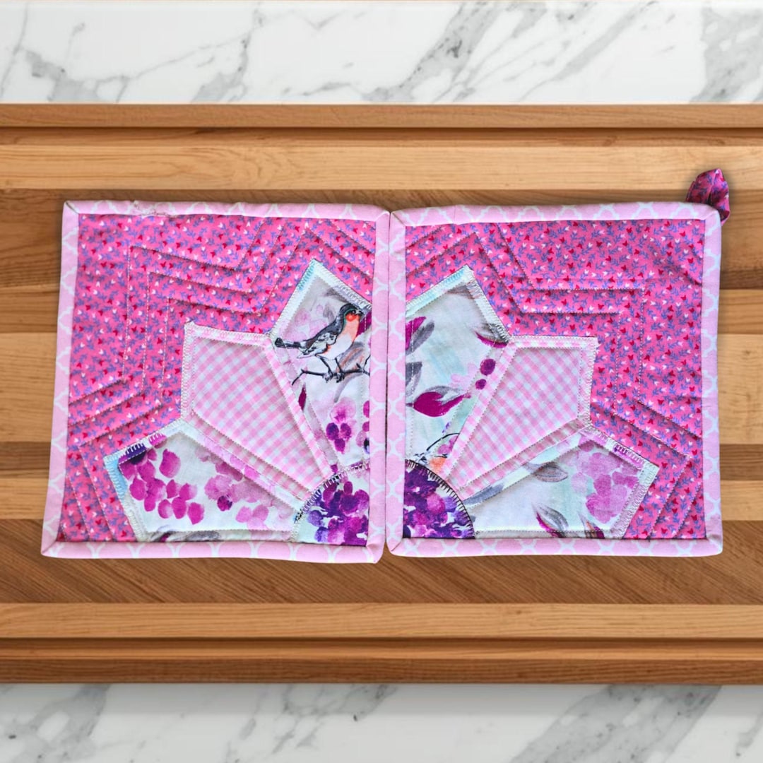 Pink Flower Square Hot Pad Set - Etsy
