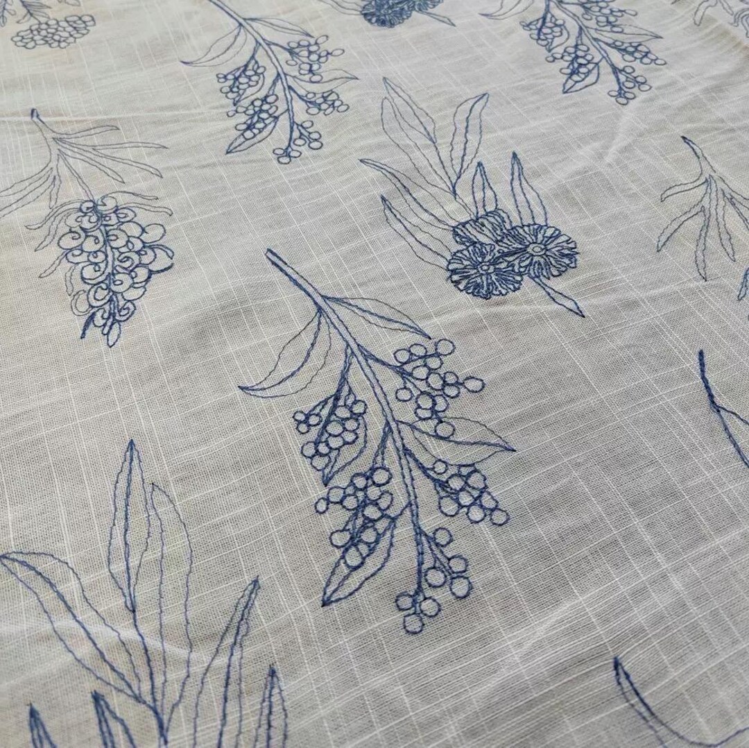 Embroidered Linen Fabric,flower Fabric,bee Fabric,floral Fabric,clothes ...