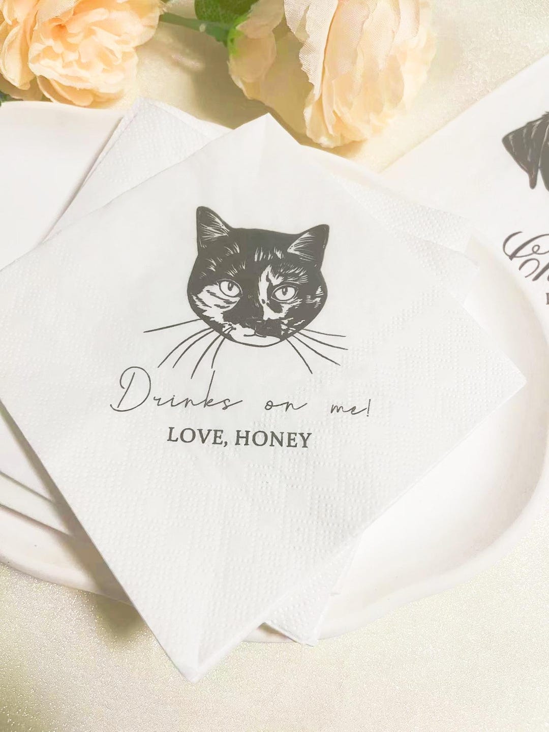 Personalized Pet Wedding Napkins , Custom Cat Party Napkins, Unique ...