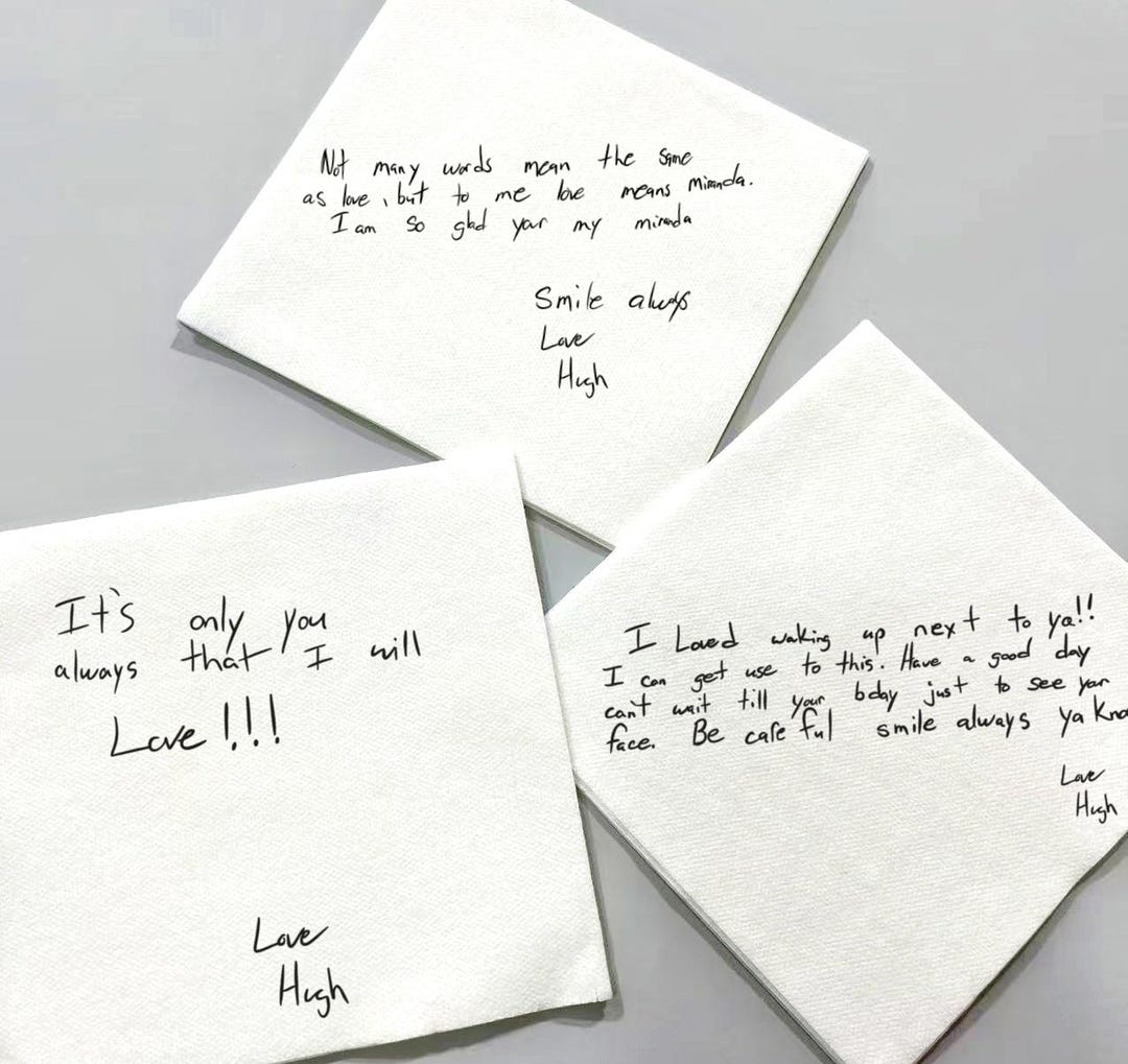 Custom Handwritten Note Paper Napkins, Personalized Love Note Napkins ...