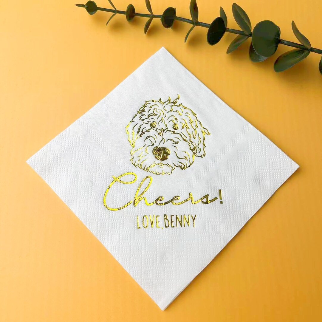 Custom Pet Gold Foil Wedding Napkins, Custom Pet Cocktail Napkins, Dog ...