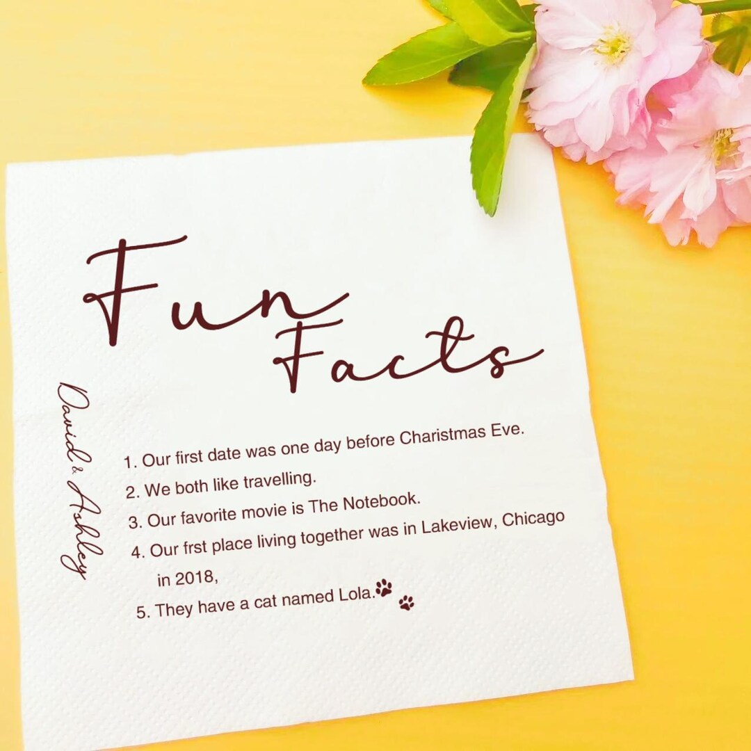 Personalized Fun Fact Napkin, Custom Wedding Napkin, Wedding Cocktail ...