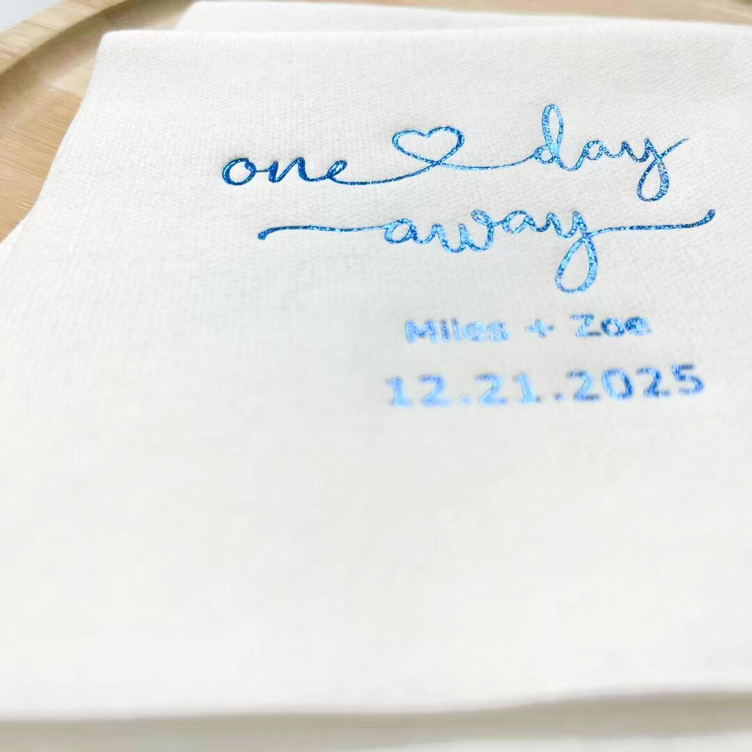 One Day Away Rehearsal Dinner Cocktail Napkins White Gold Napkins ...