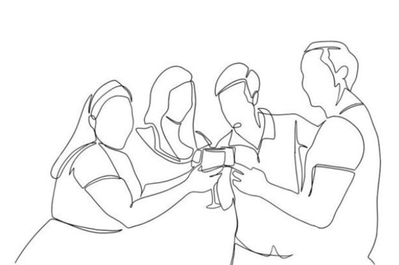 Continuous Line Drawing of Company of Friends Celebrating. Continuous ...