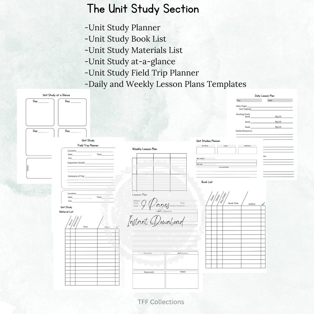 Unit Study Lesson Planner//homeschooling Planner Section// Instant ...