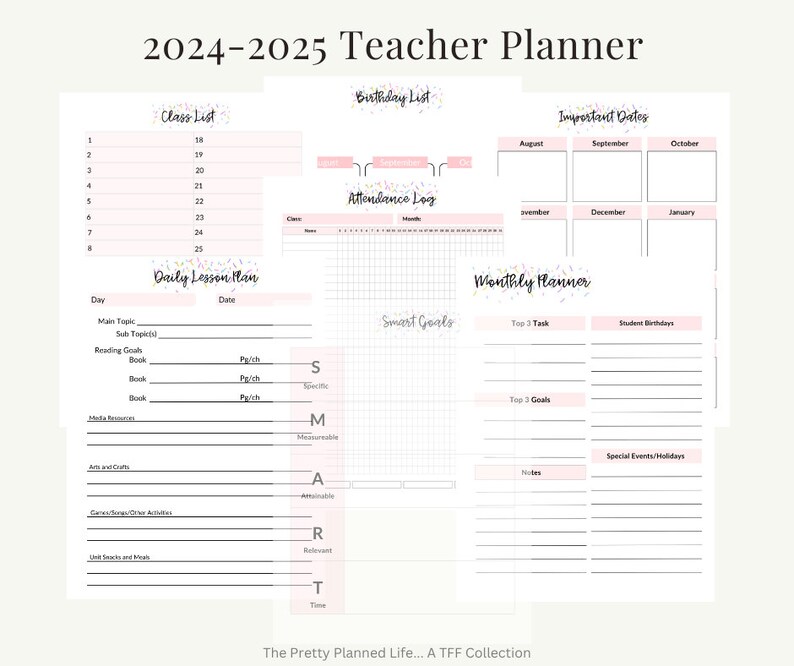 Teacher Planner, Printable Download With 12 Months of Dated Calendars ...