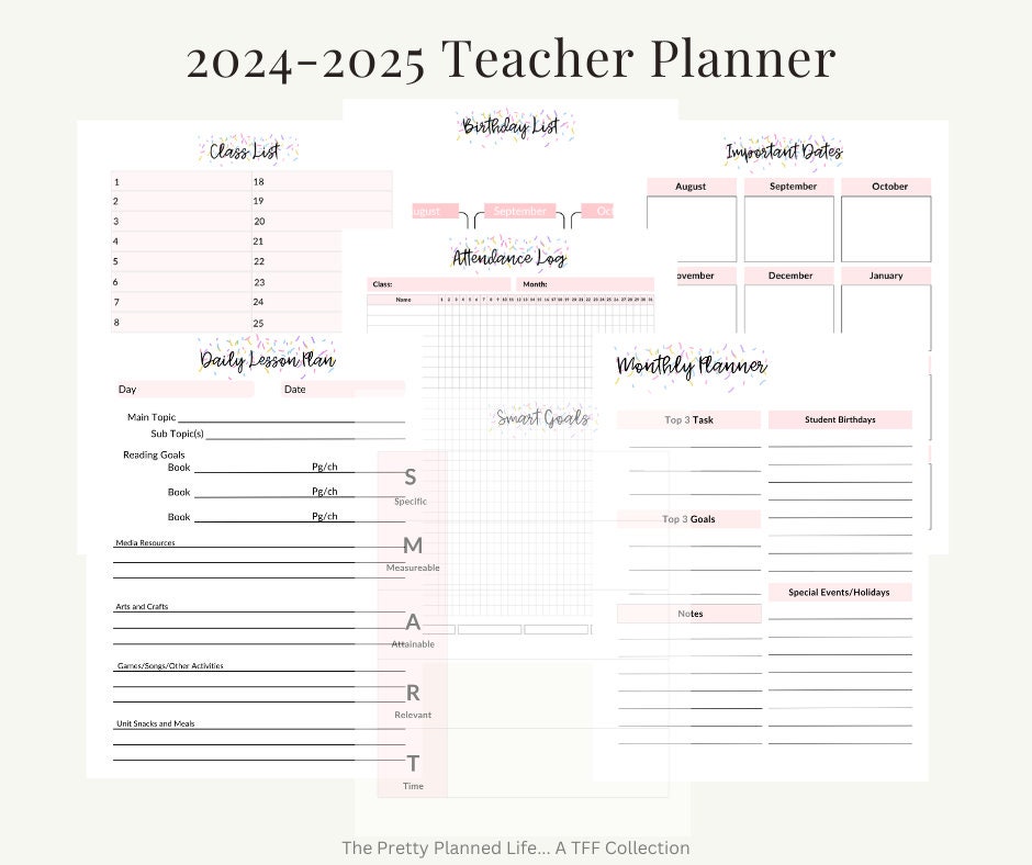 Teacher Planner, Printable Download With 12 Months of Dated Calendars ...