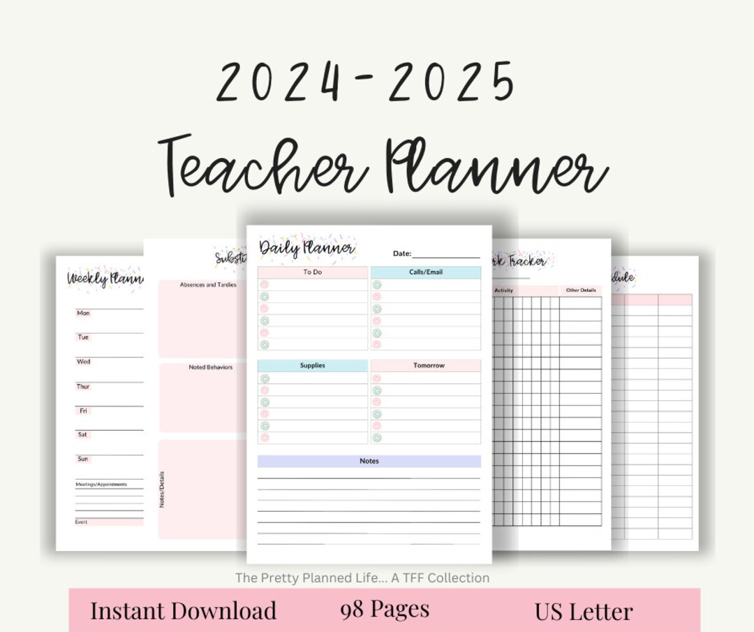 Teacher Planner, Printable Download With 12 Months of Dated Calendars ...