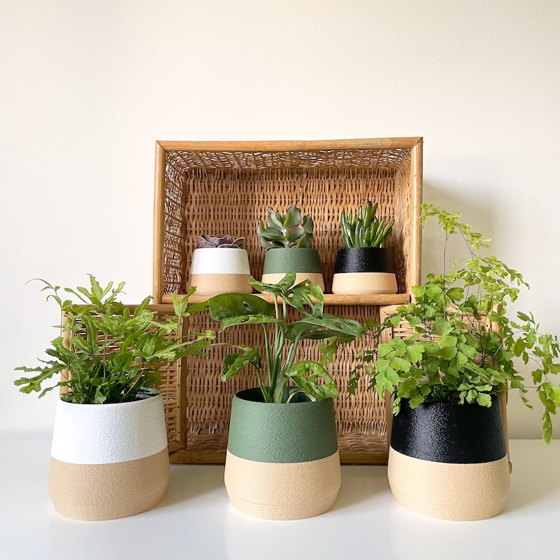 Planter / Minimalist Flower Pot / Mesh Drainage and Tray / 4 - Etsy