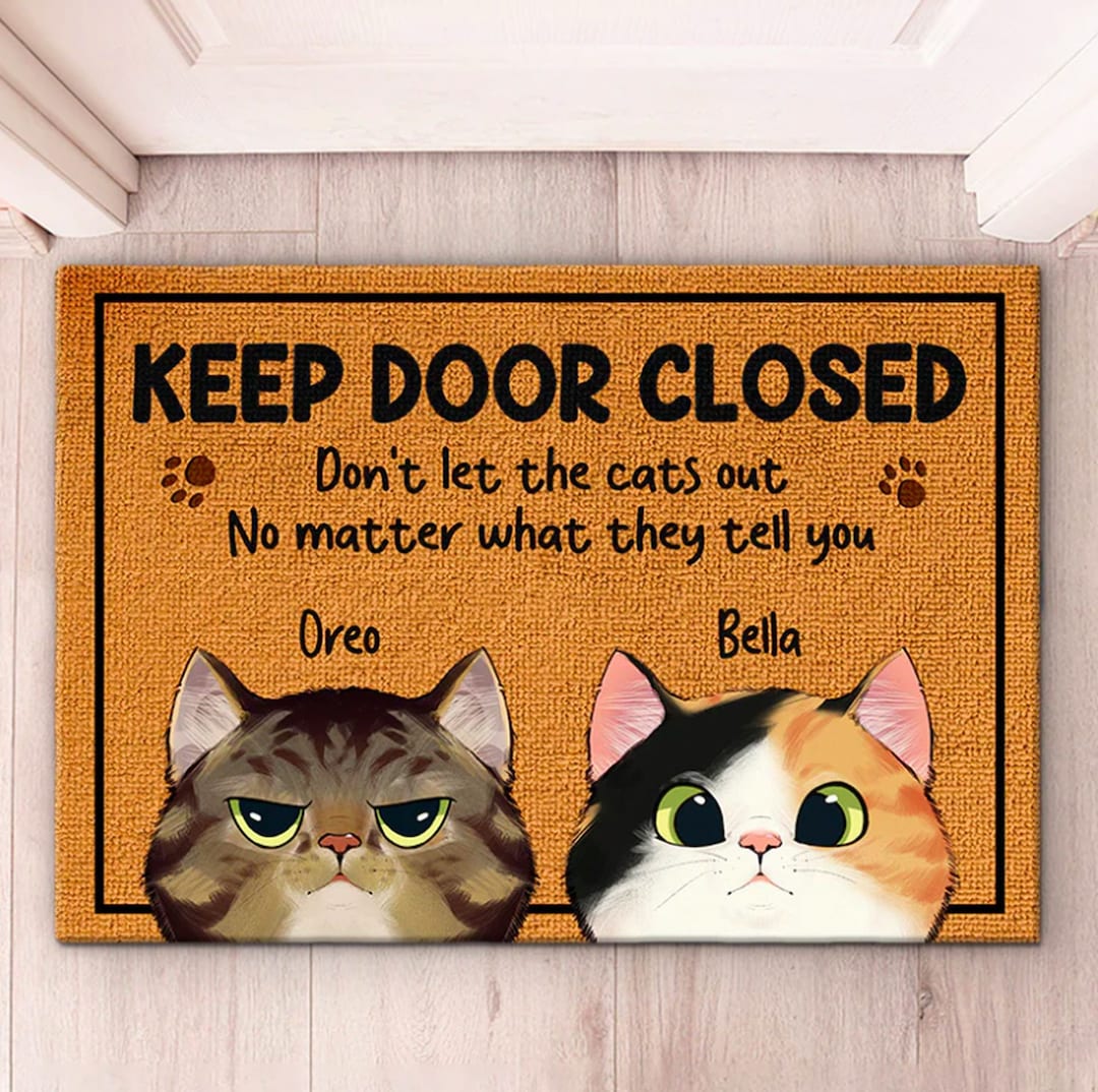 Personalized Keep Door Closed Cat Doormat, Don't Let the Cats Out No ...