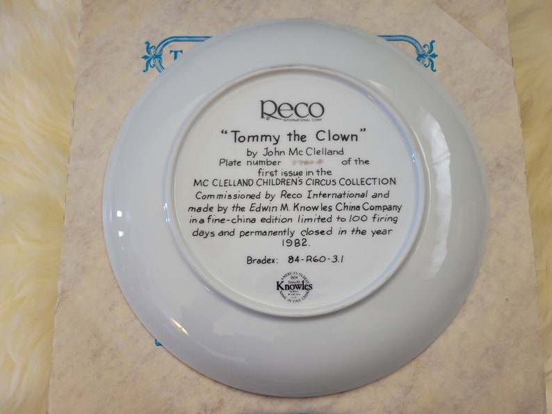 Collector Plate tommy the Clown 1982 From Mc Clelland Children's Circus Collection Produced by ...