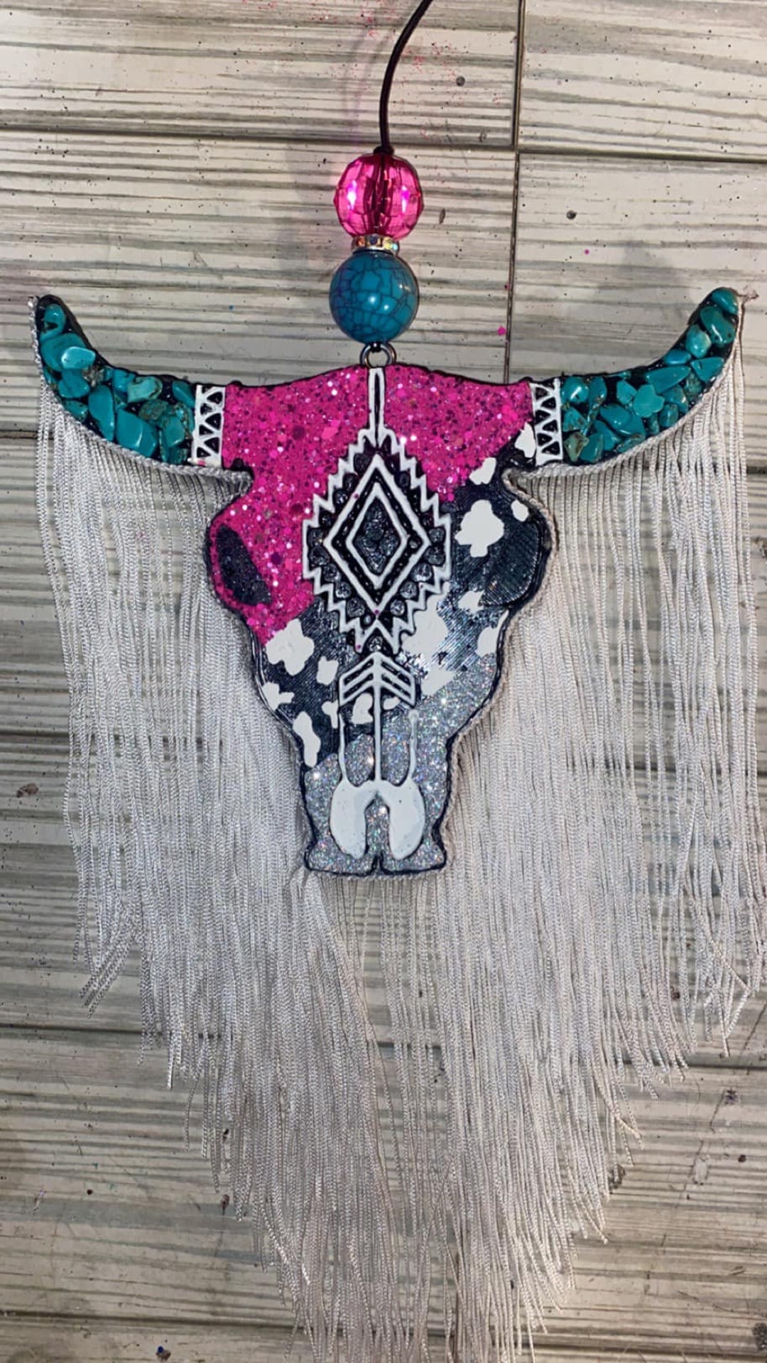 Pink & Cowprint Bull Skull - Etsy