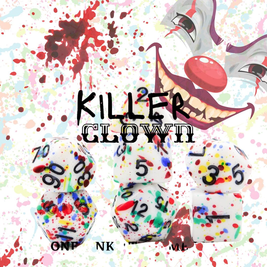Acrylic Dice [killer Clown] 7pc Set Blue Green Yellow Red Splatter ...