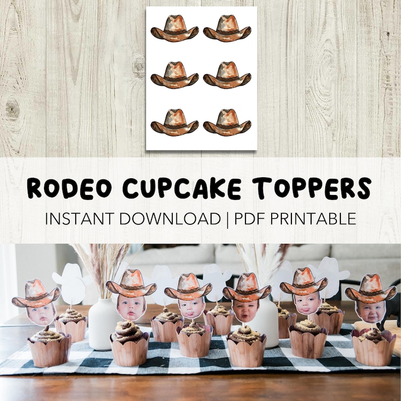 Cowboy Hat Cake Toppers - Western Rodeo Party Decoration | Digital ...