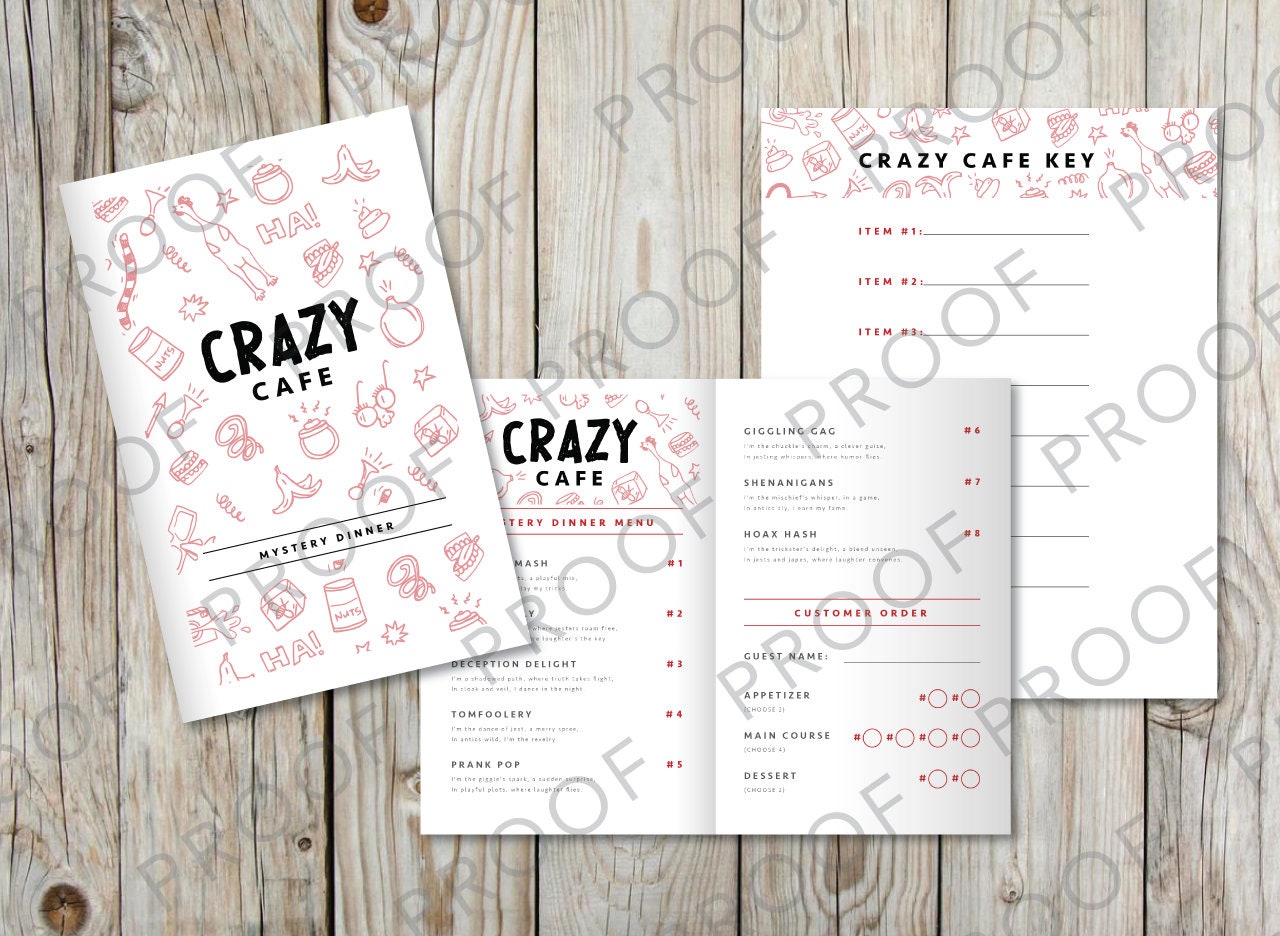 Crazy Cafe- Silly Mystery Dinner Menu for Parties - Etsy