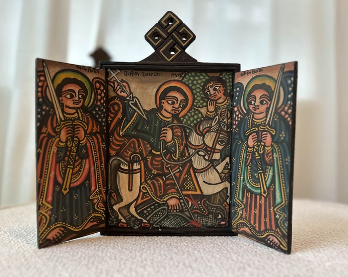 Vintage Ethiopian African Traditional Coptic Painting on Wood Display ...