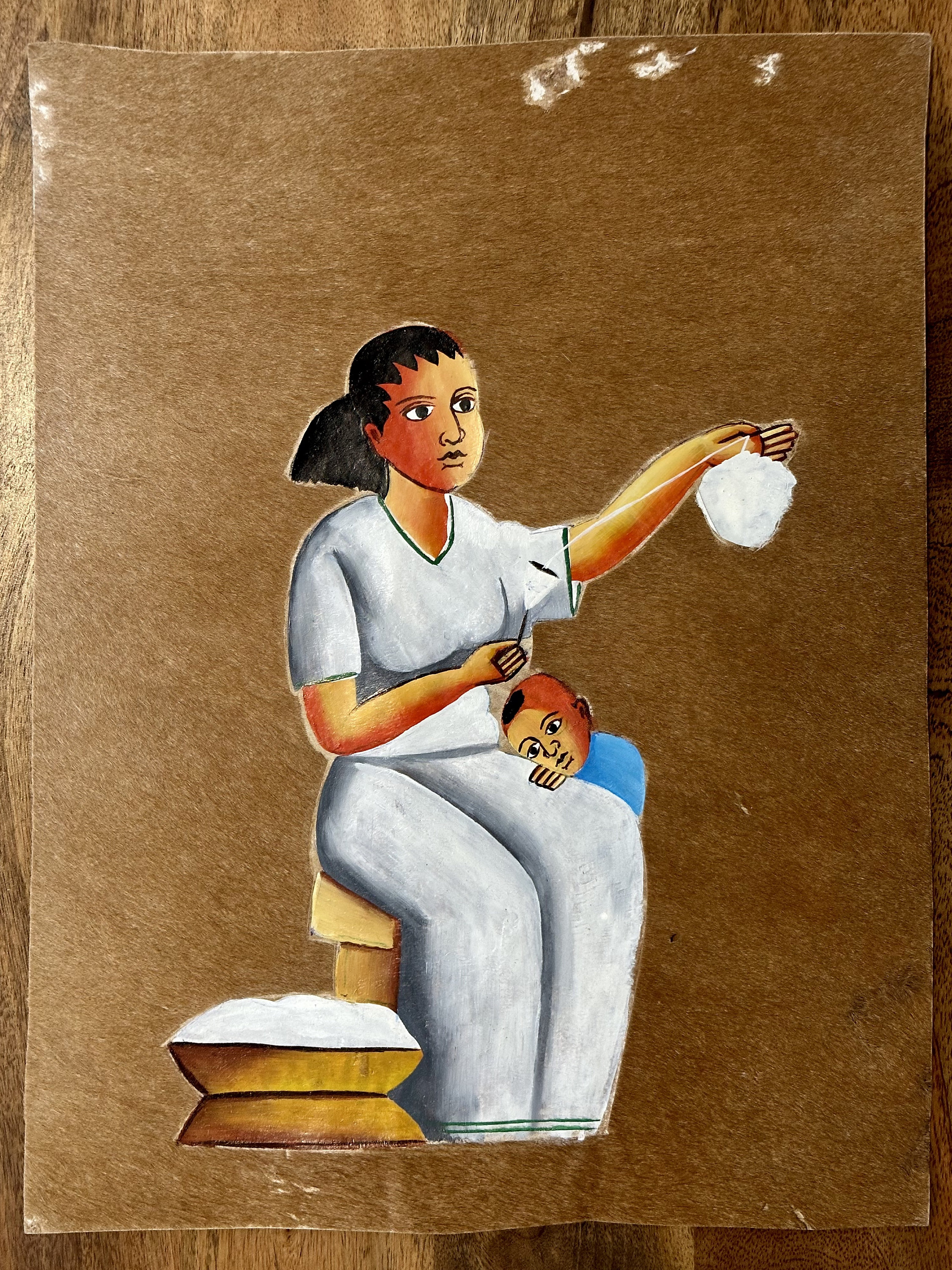 Leather Painting Ethiopian Eritrean African Traditional Wall Art - Hand Painted - Woman Spinning ...