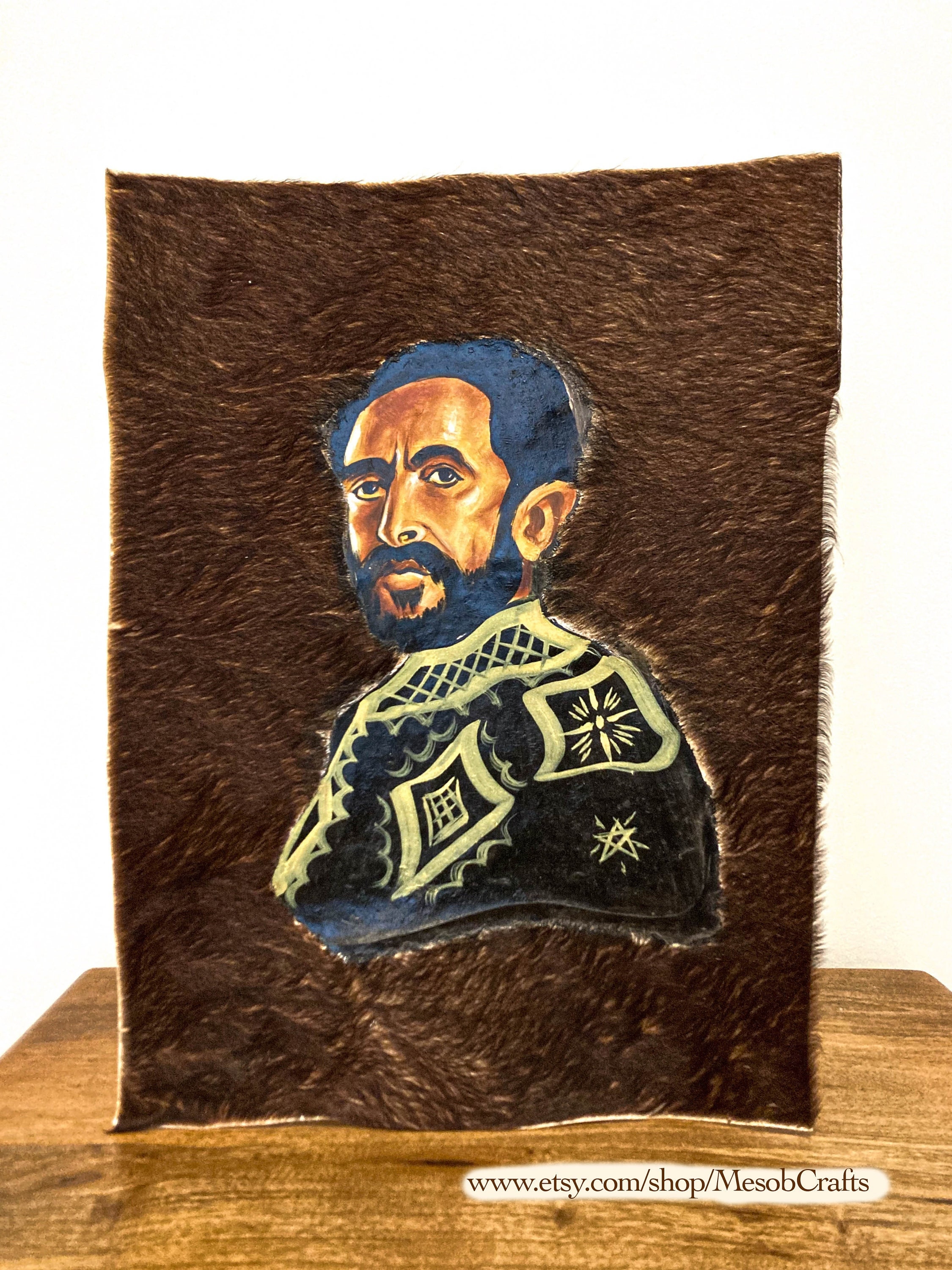 King Haile Selassie African Traditional Wall Art Painting on Leather ...