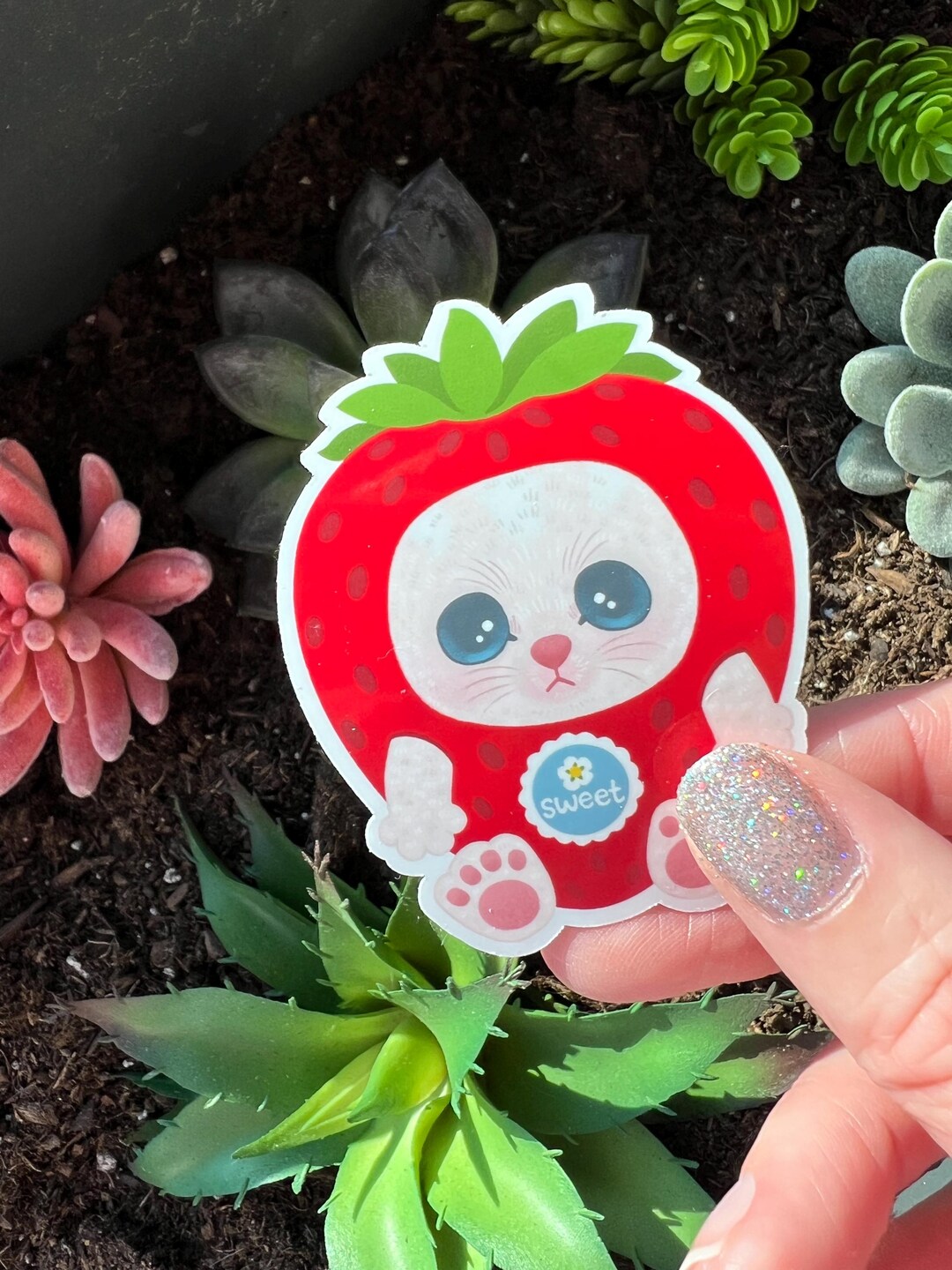 Strawberry Cat Sticker, Cute Sweet Kitten, Kawaii Kitty, Silly Cat ...