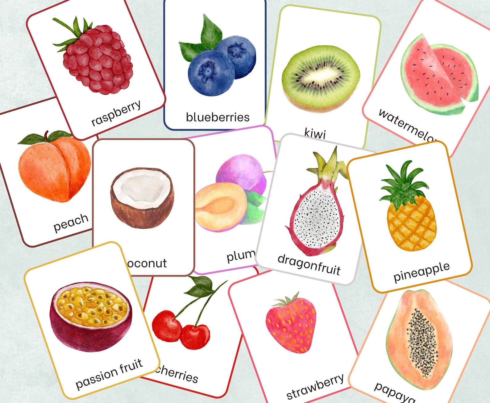 Fruit Flashcards Printable, Printable Flashcards Kids, Preschool ...