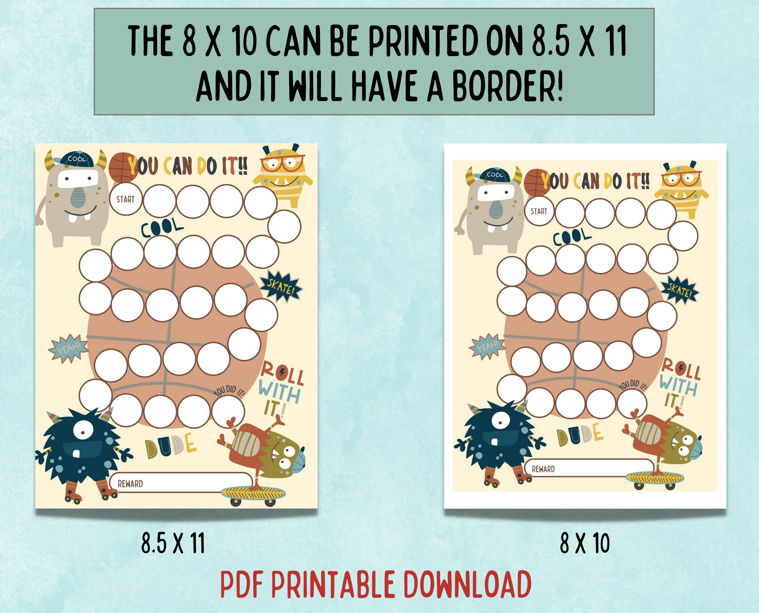 Printable Monster Reward Chart,daily Chore Chart,reward Chart Boys ...