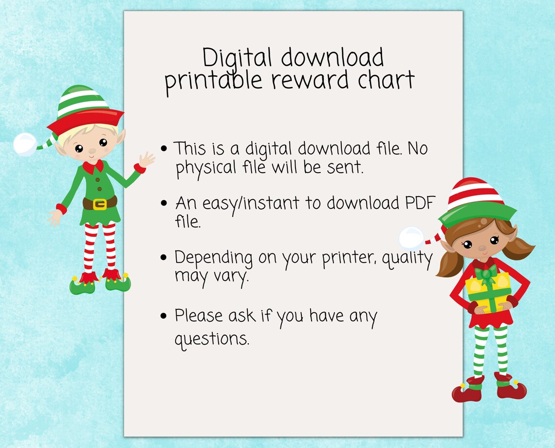 Christmas Reward Chart Printable, Sticker Chart Printable, Kids Chore ...
