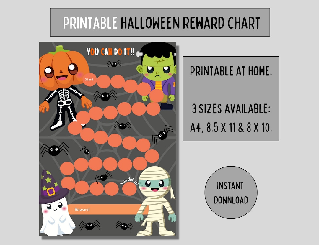 Halloween Reward Chart Printable, Daily Chore Chart Kids, Halloween ...