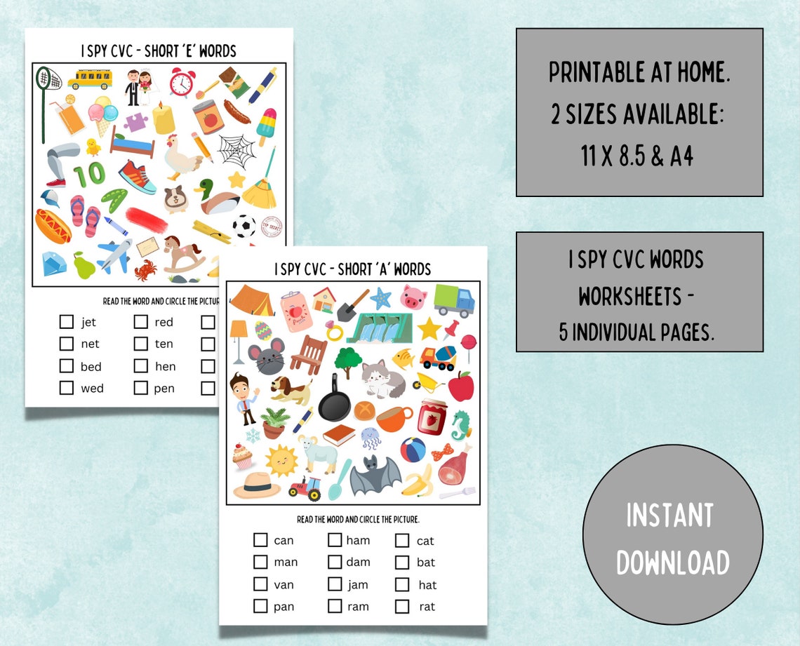 CVC Printable I Spy Game, CVC Worksheets, Learn to Read, Phonics ...