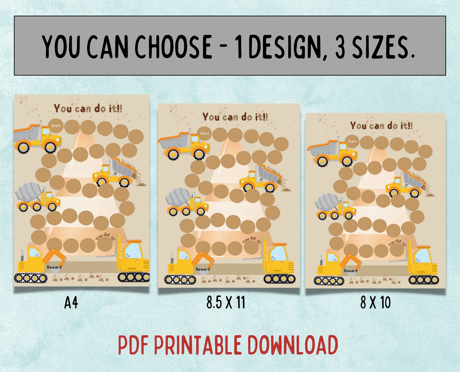 Printable Construction Reward Chart, Digger Sticker Chart, Instant ...
