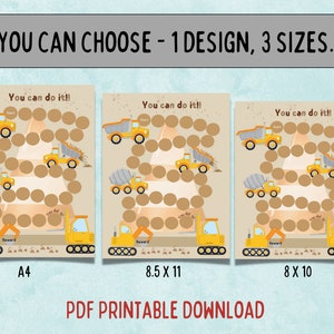 Printable Construction Reward Chart, Digger Sticker Chart, Truck Chore ...