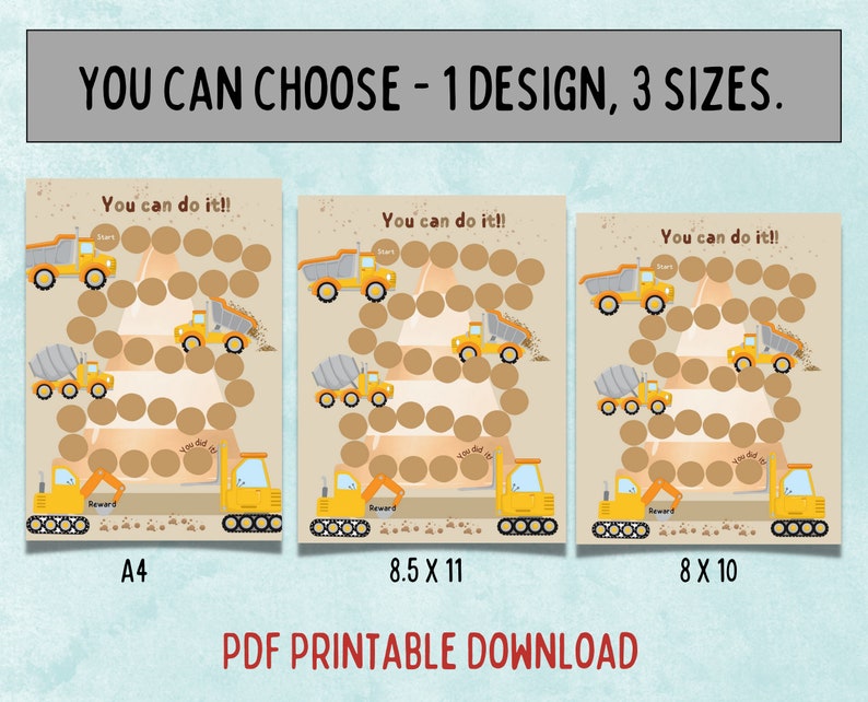 Printable Construction Reward Chart, Digger Sticker Chart, Instant ...