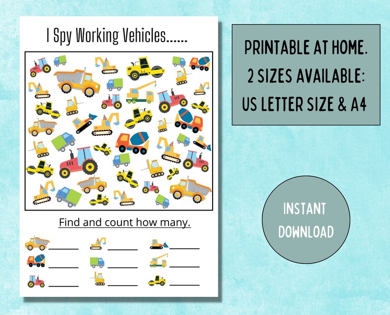 I Spy Game, Preschool Worksheets, I Spy Construction, Kindergarten ...