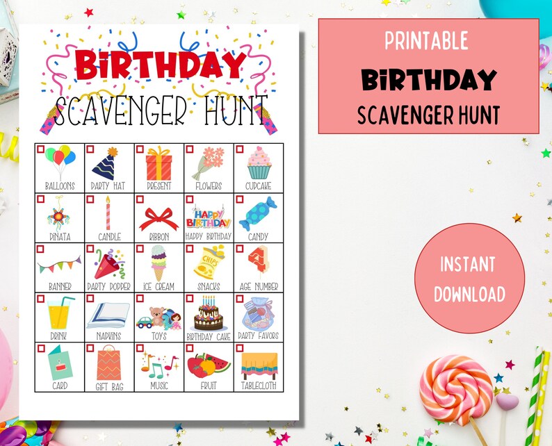 Printable Birthday Scavenger Hunt, Birthday Look and Find, Birthday ...