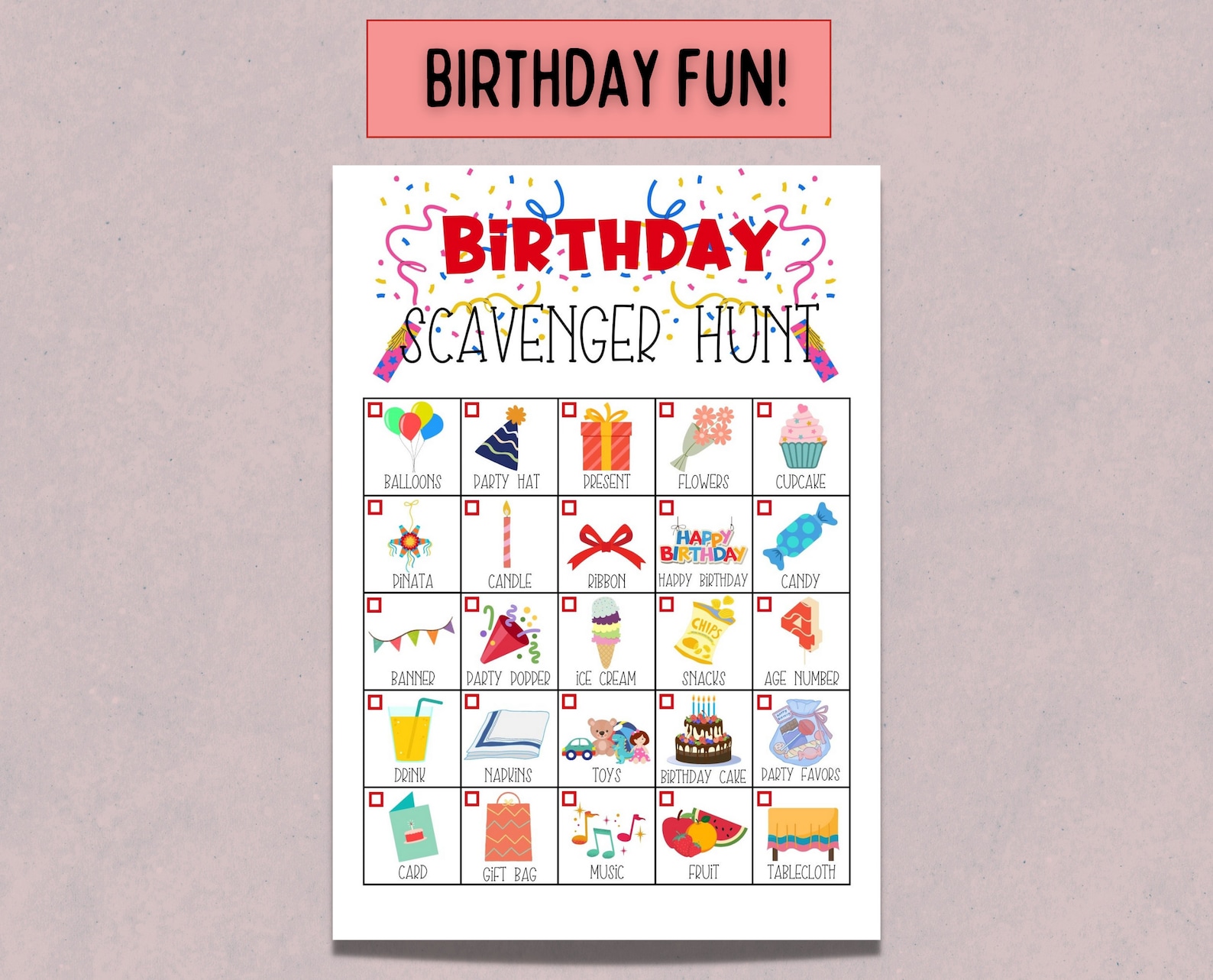 Printable Birthday Scavenger Hunt, Birthday Look and Find, Birthday ...