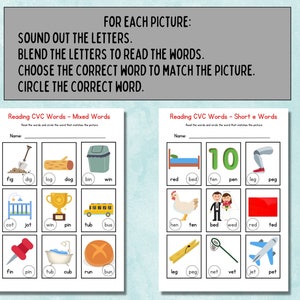 CVC Printable, CVC Worksheets, CVC Word Picture Cards, Learn to Read ...