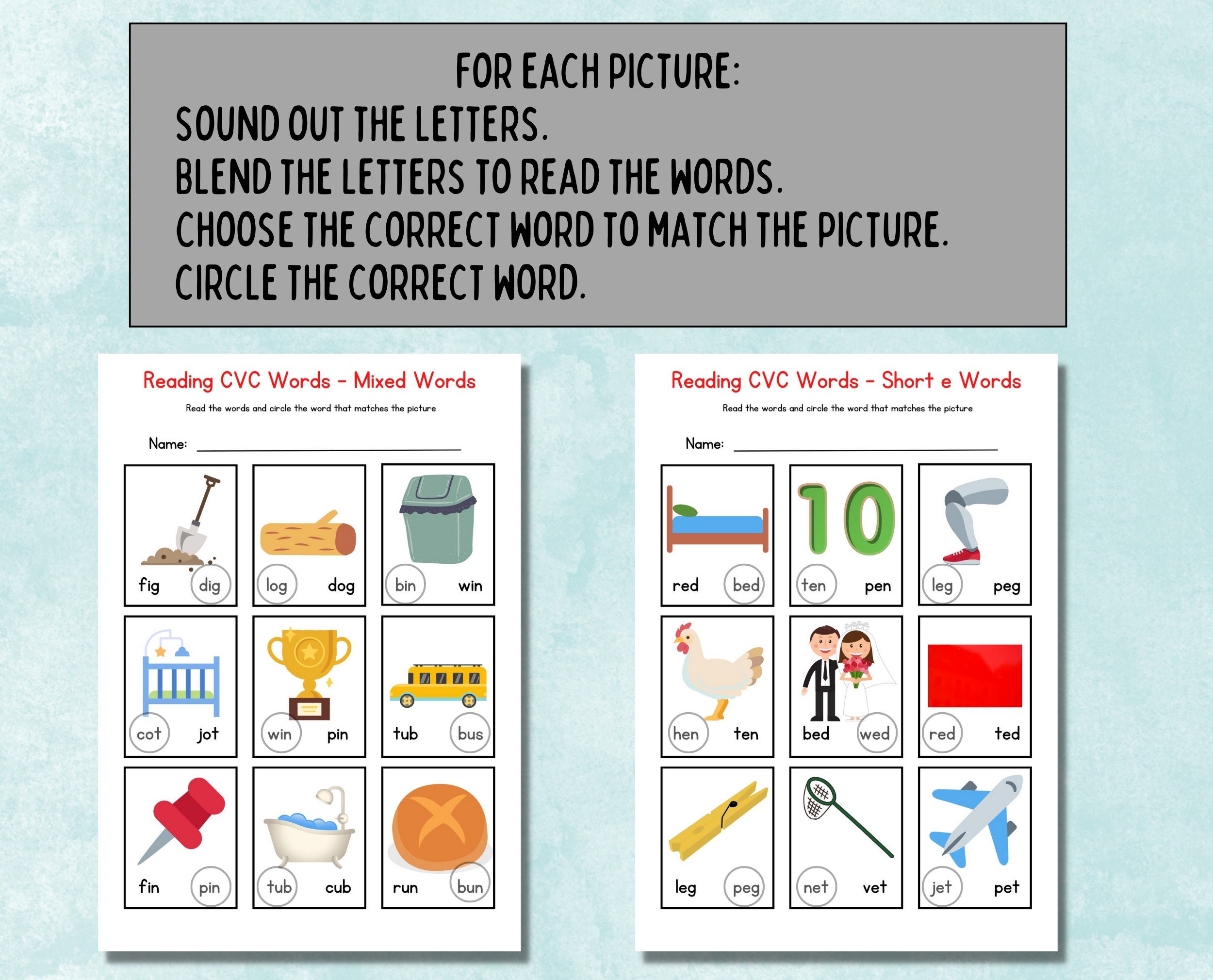 CVC Printable, CVC Worksheets, CVC Word Picture Cards, Learn to Read ...