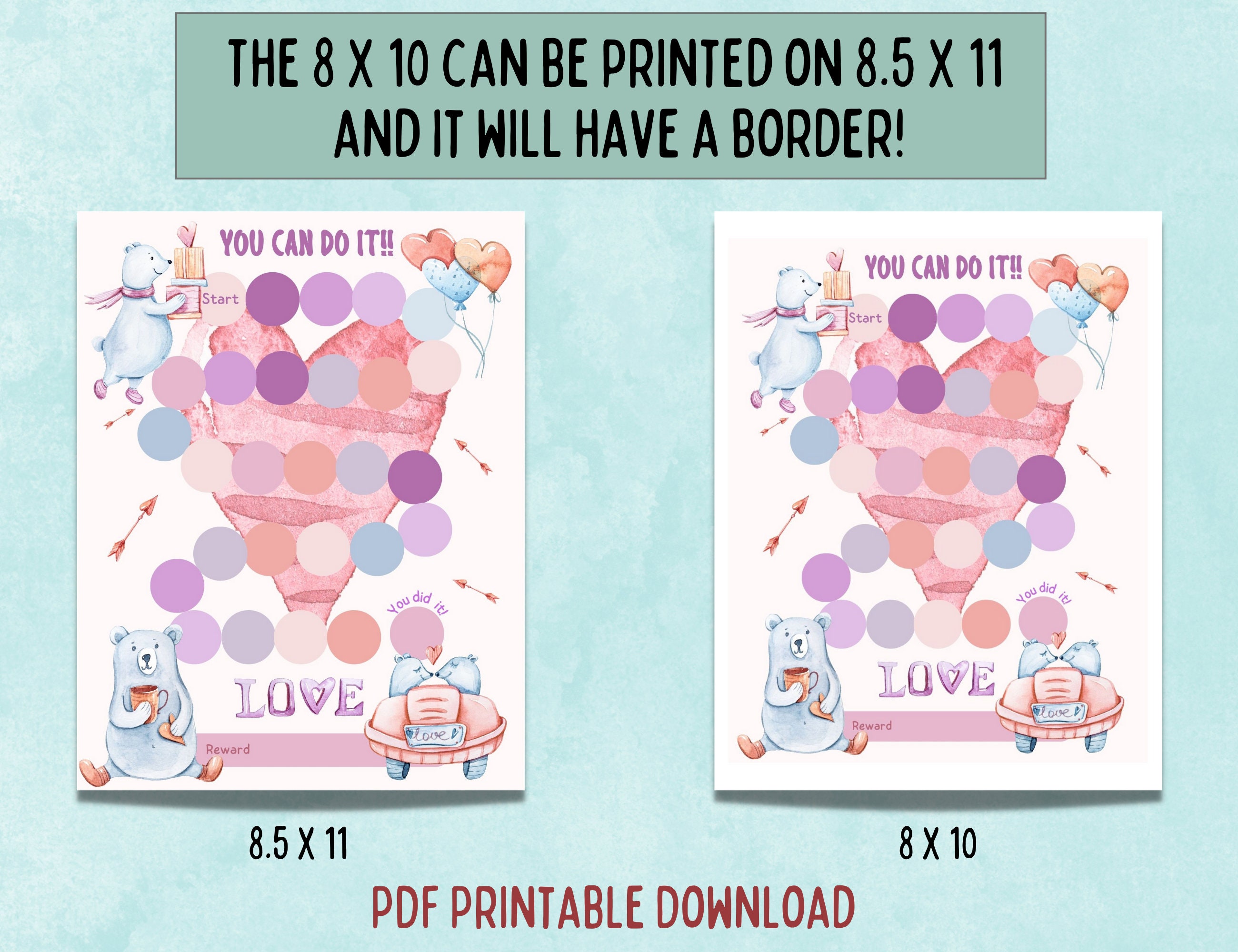 Valentines Kids Reward Chart, Printable Sticker Chart, Toddler Chore ...