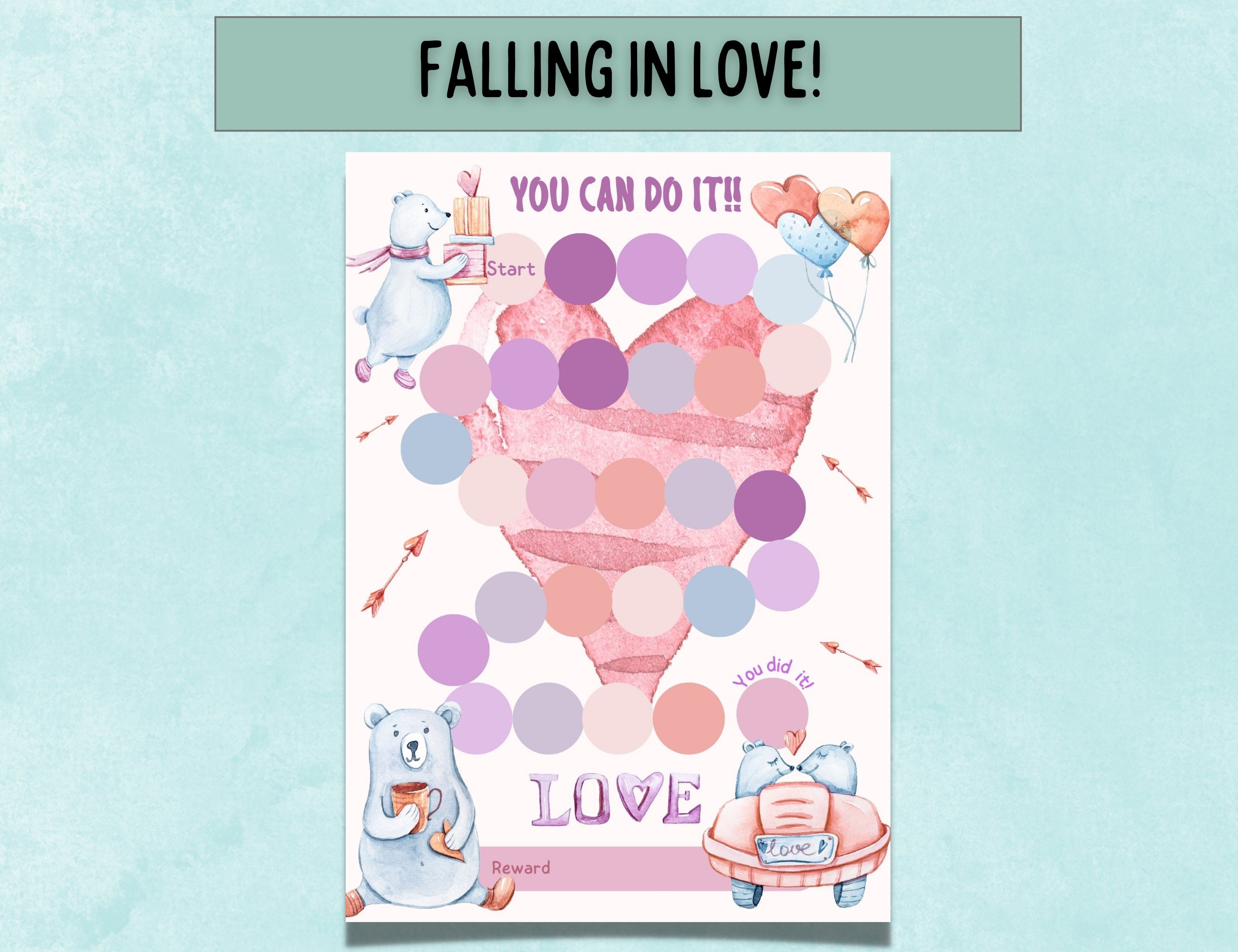 Valentines Kids Reward Chart, Printable Sticker Chart, Toddler Chore ...