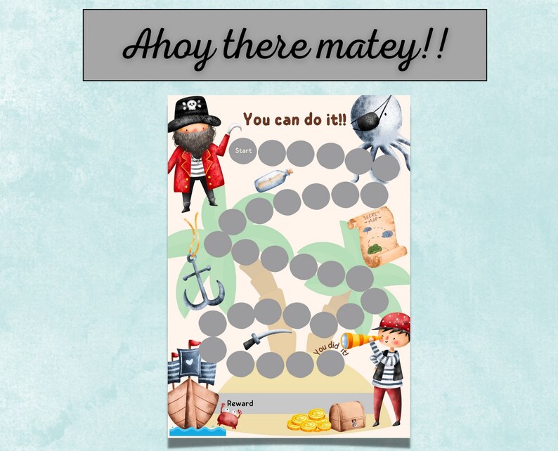 Kids Pirate Reward Chart, Sticker Chart Printable, Instant Chore Chart ...