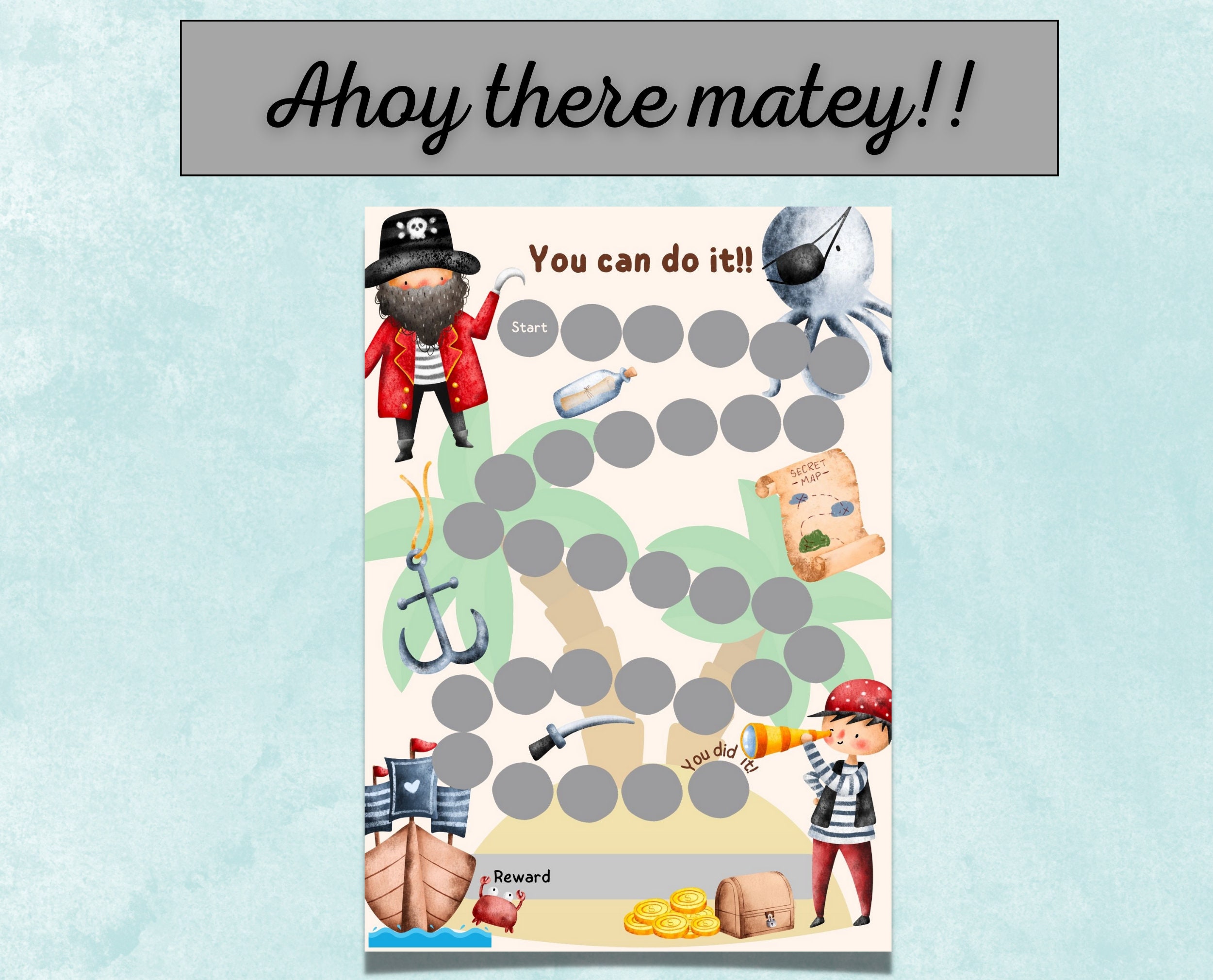 Kids Pirate Reward Chart, Sticker Chart Printable, Instant Chore Chart ...