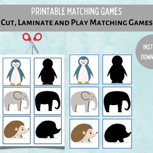 Animal Shadow Matching Printable Cards, Preschool Shadow Matching Game ...
