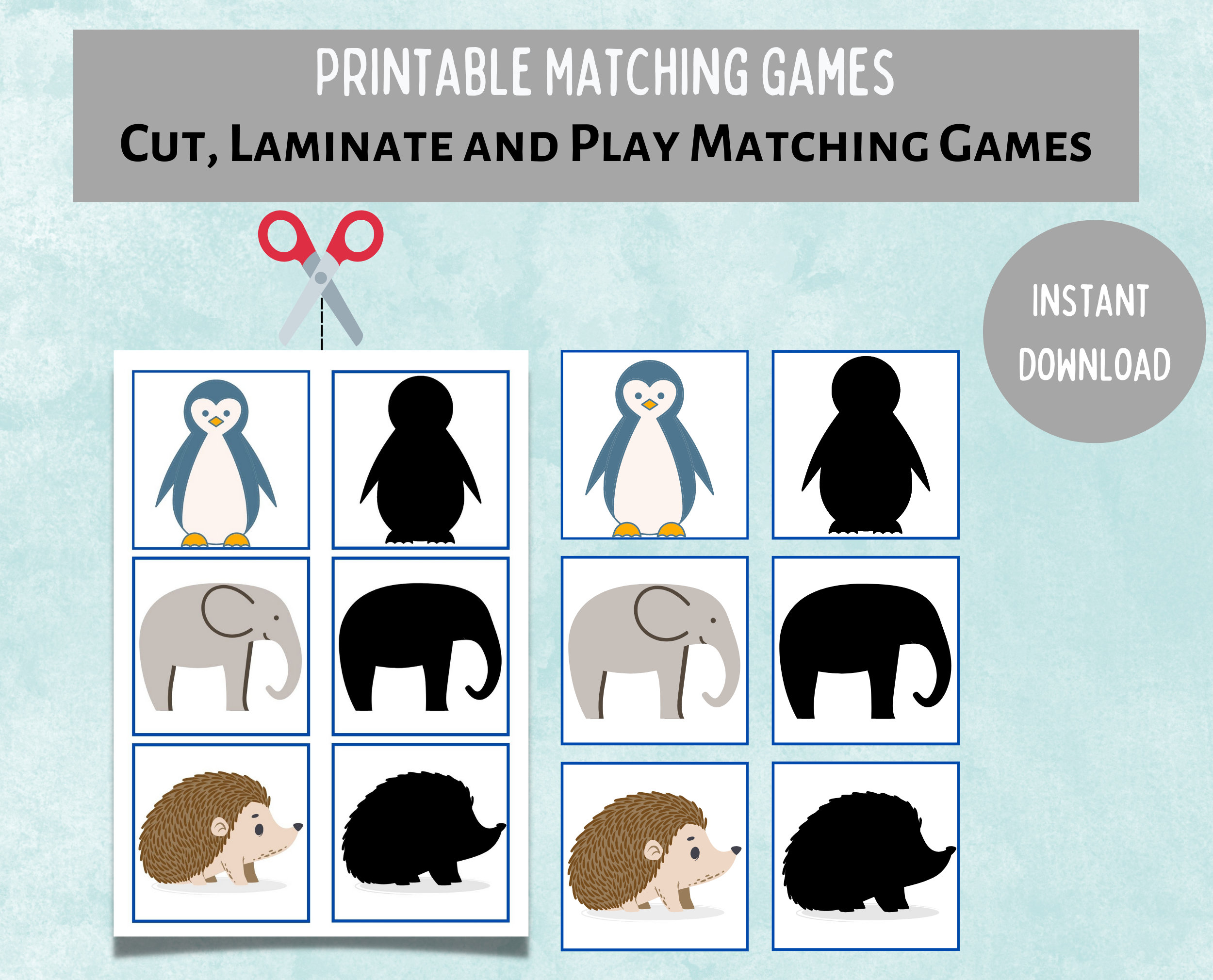 Animal Shadow Matching Printable Cards, Preschool Shadow Matching Game ...