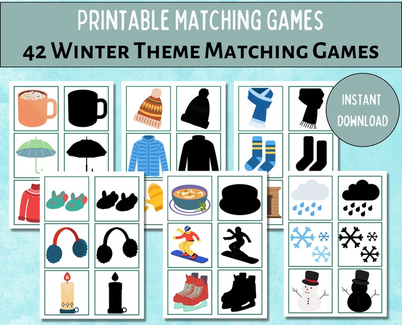 Winter Matching Game Printablepreschool Shadow - Etsy