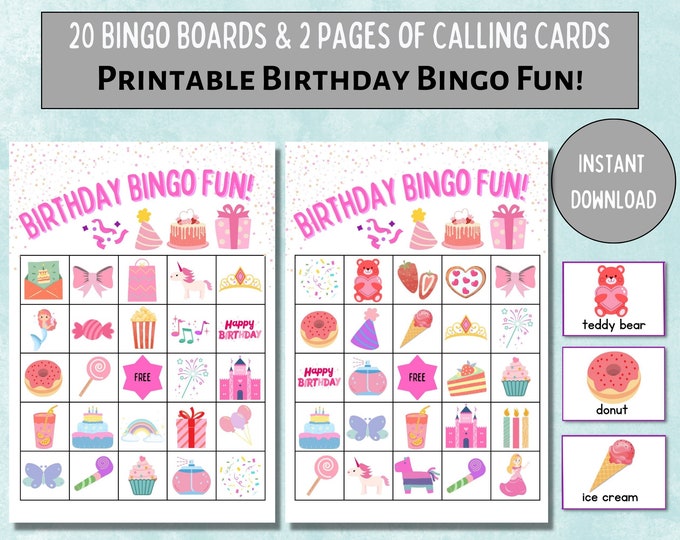 100x Pink Bingo Cards, Printable Pink Doll Birthday Bingo, Hot Pink ...